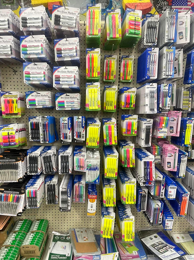 A rainbow explosion of writing implements that would make any office supply enthusiast weak at the knees. Who knew affordable pens could spark such joy?