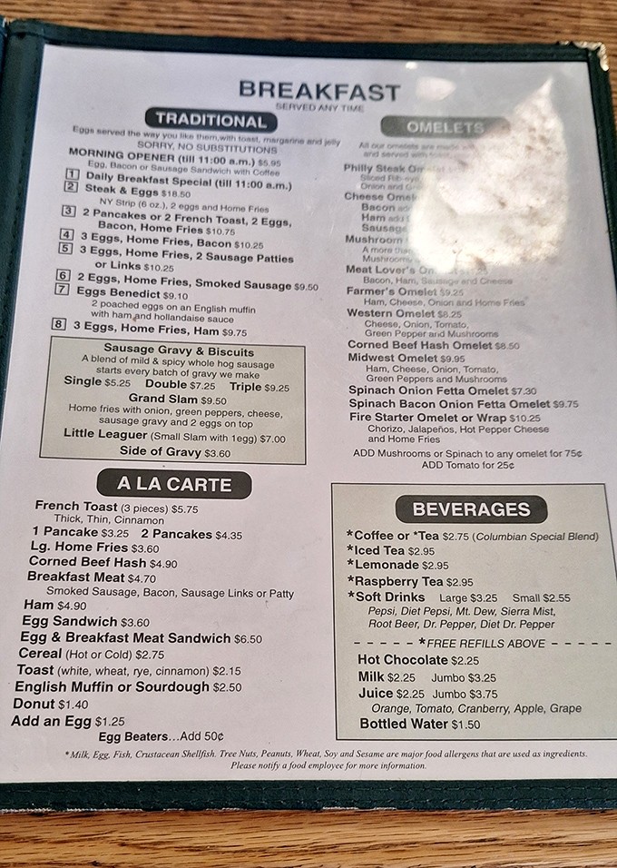 Breakfast served anytime? Now that's my kind of place. The menu reads like a love letter to American comfort food classics.