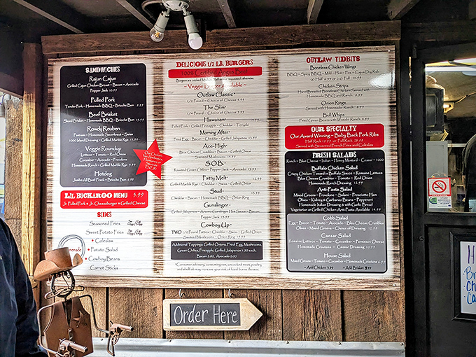 This menu board isn't just a list&mdash;it's a treasure map to flavor country, with that red star marking the X where delicious ribs are buried.