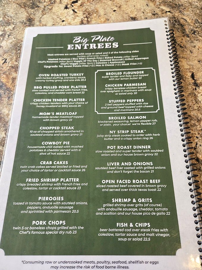 This menu isn't just a list of options&mdash;it's a roadmap to comfort food nirvana, from Mom's Meatloaf to Cowboy Pie.