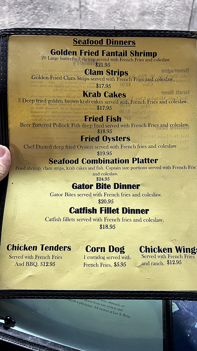 The menu reads like a love letter to seafood lovers. Gator bites, anyone? When in Florida, eat as the Floridians do.