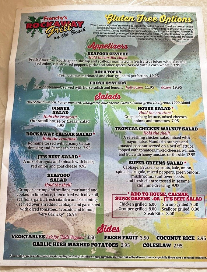 The menu reads like a love letter to seafood lovers, with the legendary Rocktopus taking center stage among coastal classics.