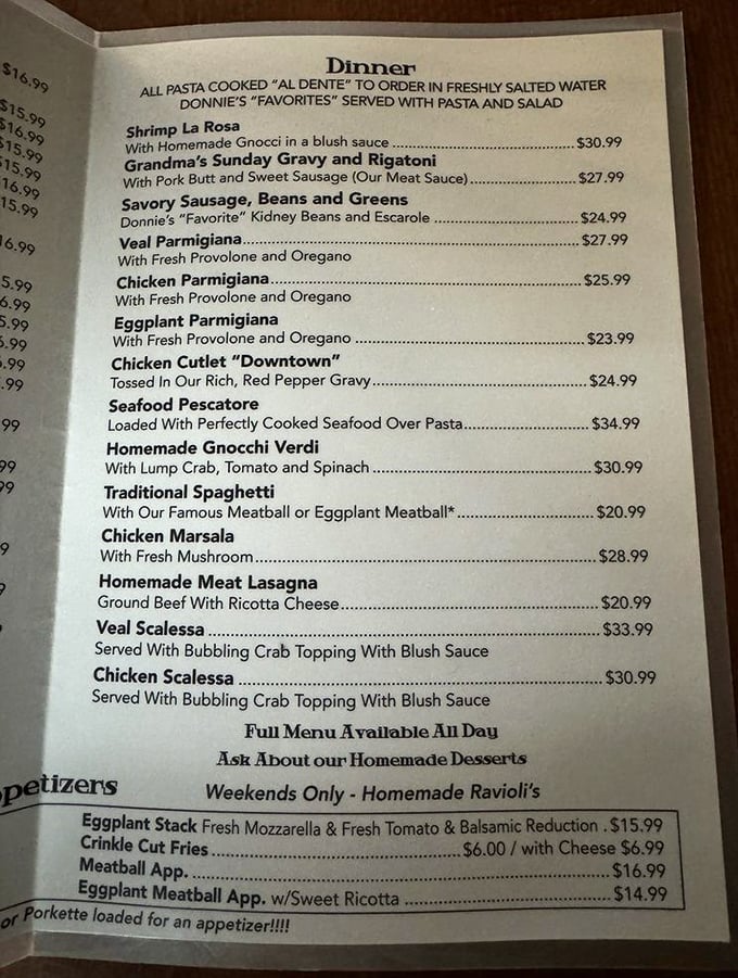 This menu isn't just a list of dishes&mdash;it's a roadmap to happiness. Grandma's Sunday Gravy? Homemade gnocchi? The struggle to choose is real.