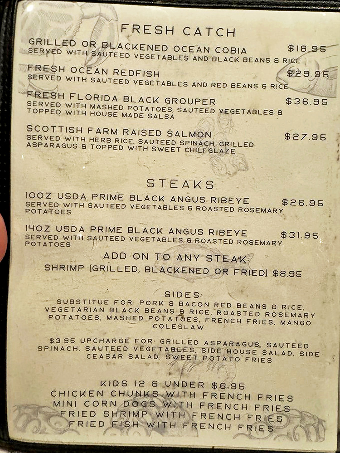 The menu reads like a love letter to Florida's waters – fresh catches prepared simply and perfectly, letting the quality of each ingredient tell its own delicious story.
