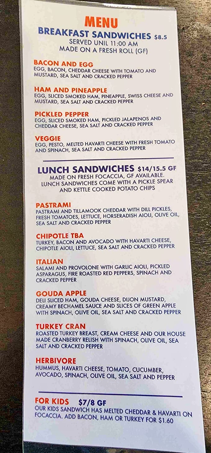This menu isn't just a list of food&mdash;it's a roadmap to happiness. The breakfast sandwich selection alone could solve most of life's problems.