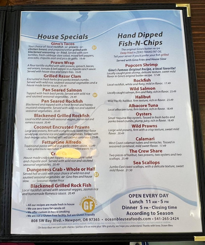 A menu that reads like a love letter to the Pacific. No need for fancy fonts when the seafood speaks this eloquently.