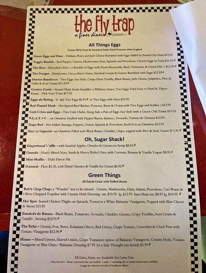 This isn't just a menu&mdash;it's a literary masterpiece where "Green Eggs and Ham" isn't Dr. Seuss, but a poblano-infused revelation.