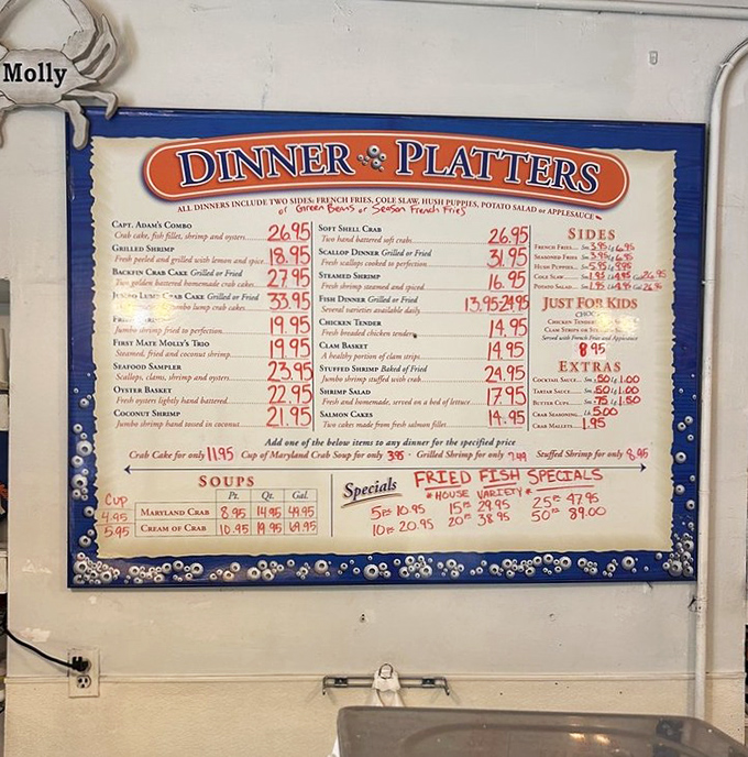 This menu isn't just a list of options&mdash;it's a treasure map where X marks the spot for some of Maryland's finest crab creations.