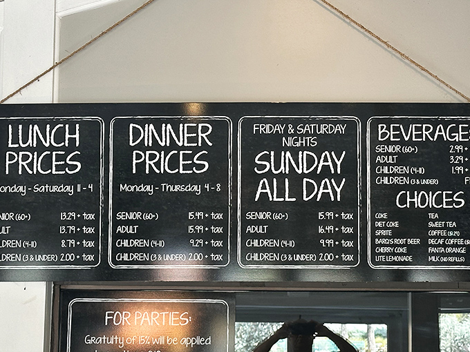 The chalkboard menu at Duff's tells a simple story: come hungry, leave happy, and bring the grandkids because children under 6 eat for a song.