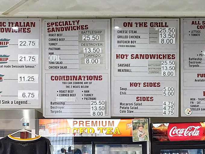 The menu board tells you everything you need to know&mdash;this isn't a place for dainty appetites. When sandwiches are named after warships, you know you're in for a battle.