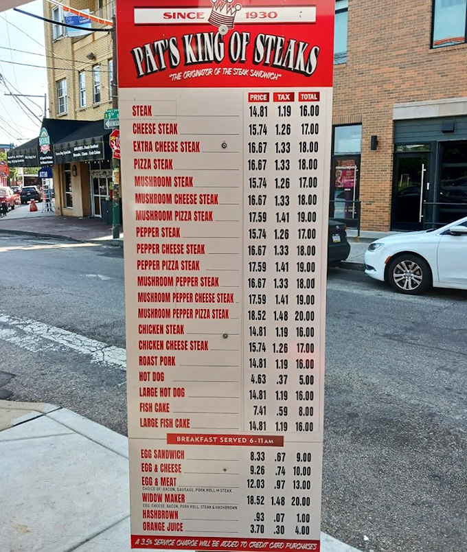 The menu board of dreams. Like the Ten Commandments of cheesesteak, but with more options and significantly more cheese.