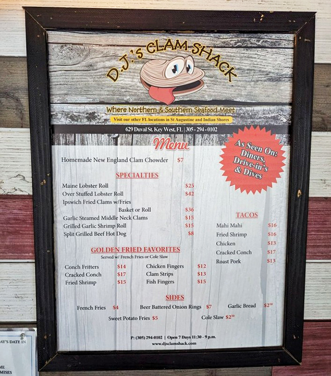 This menu isn't just a list&mdash;it's a treasure map where X marks the spot for lobster rolls, fried clams, and that legendary garlic bread.