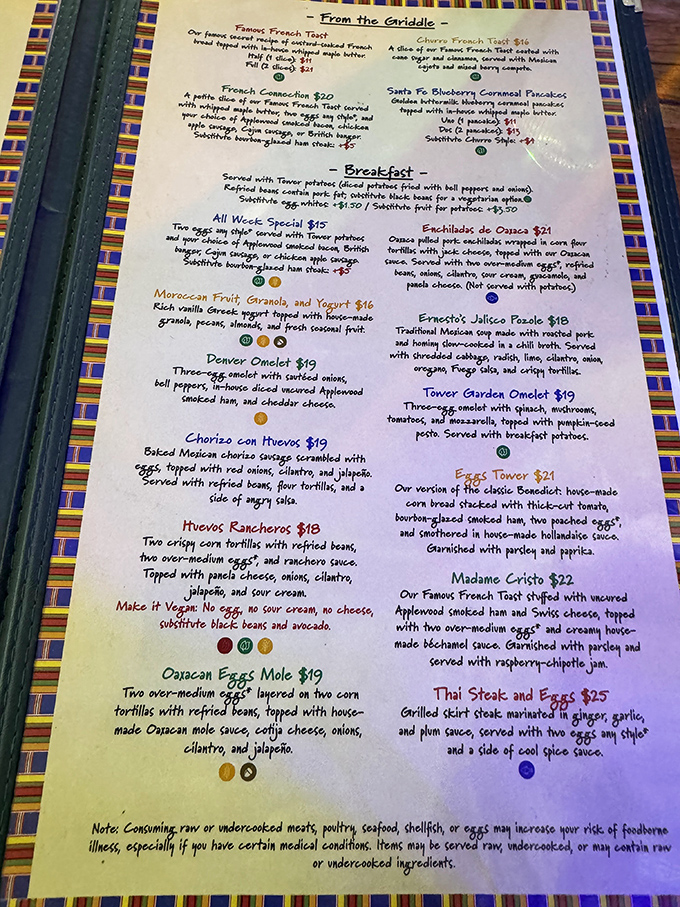 A menu that reads like a passport to global breakfast bliss. Tower Caf&eacute; offers everything from their legendary French toast to Thai steak and eggs.