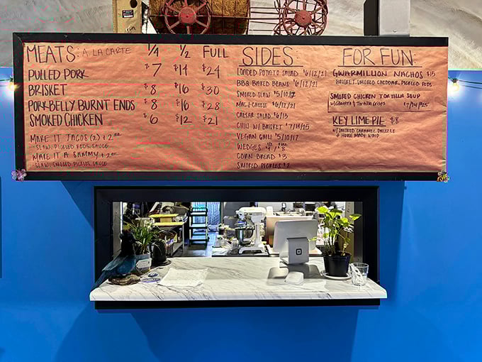 The handwritten menu board—barbecue's version of poetry. Each date-stamped meat tells a story of patience, smoke, and dedication to craft.