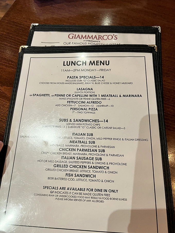 The lunch menu reads like a love letter to Italian-American classics. Just try to choose between the meatball sub and fettuccini Alfredo&mdash;I dare you.