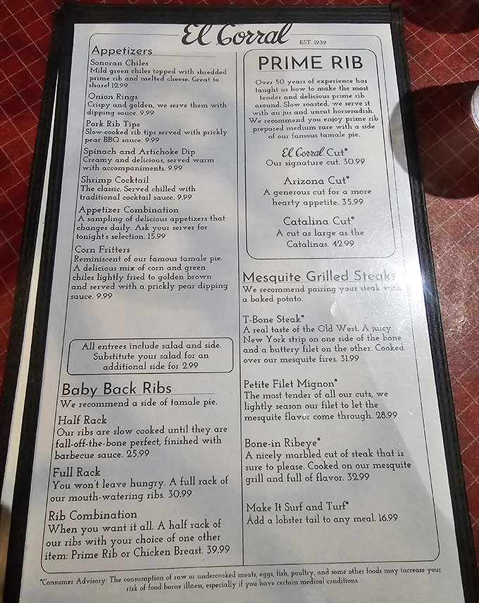 A menu that knows its purpose in life: to guide hungry souls toward prime rib enlightenment and mesquite-grilled nirvana.
