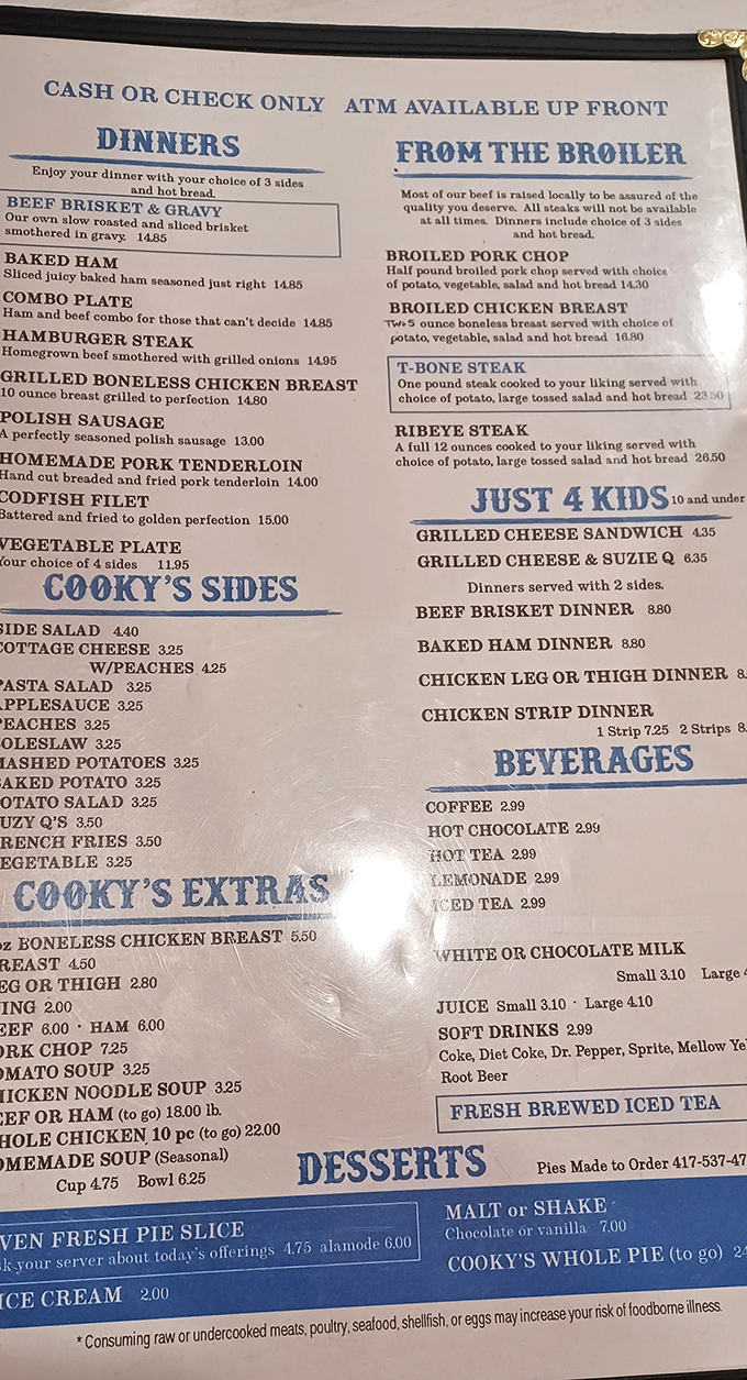 A menu that reads like a love letter to Midwest comfort food. No fusion confusion here, just straightforward deliciousness that grandma would approve.