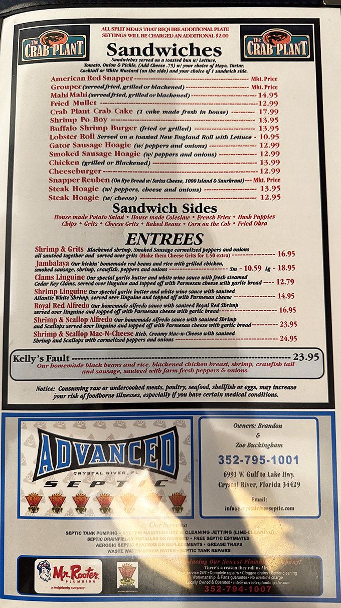 This menu reads like a love letter to Florida's waters. Each item represents a different way to fall head over heels for the bounty of the Gulf.