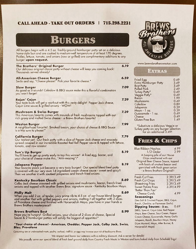 This menu isn't just a list of food&mdash;it's a roadmap to happiness. Each burger description reads like a love letter to your appetite.