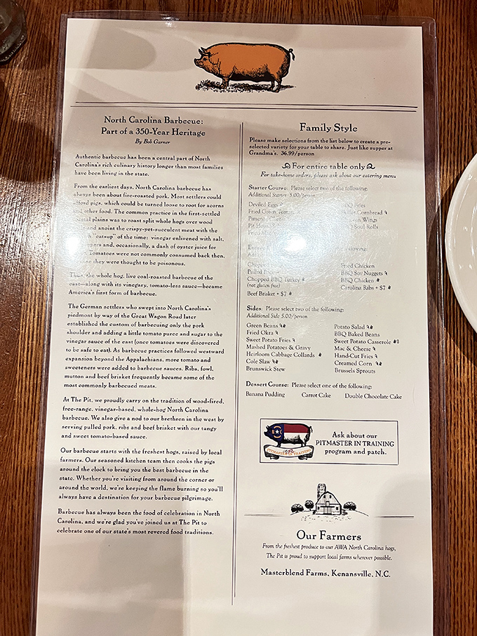 This menu isn't just a list of food&mdash;it's a historical document chronicling North Carolina's 350-year love affair with pork.