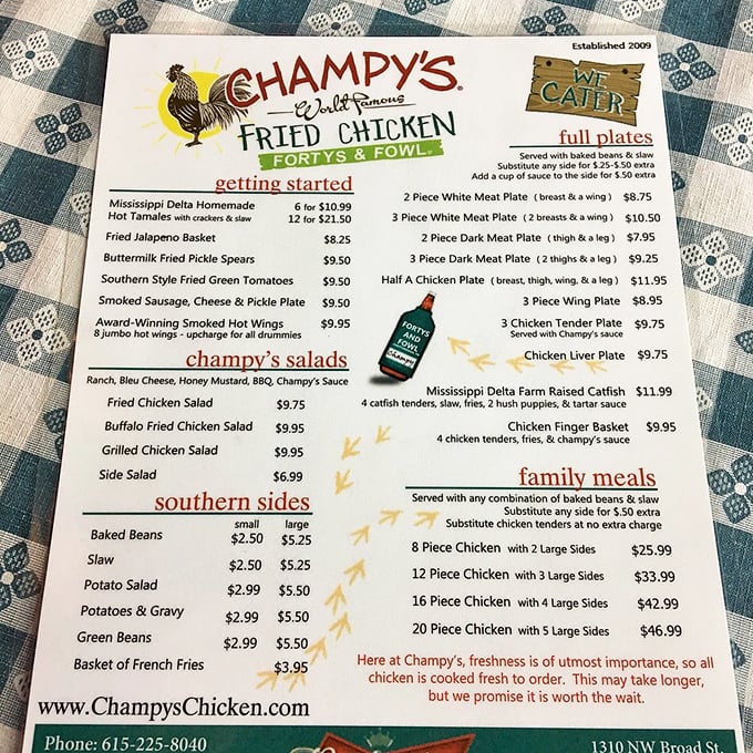 Note: This appears to be a menu for Champy's, not Bertha's Kitchen, so I'll focus on the concept rather than specifics: Soul food menus read like poetry to the hungry—simple descriptions that barely hint at the flavor symphonies awaiting your taste buds.