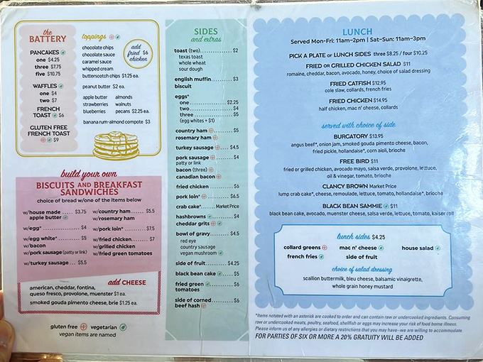 A menu that reads like a love letter to Southern breakfast traditions, with enough options to make decision-making your morning's biggest challenge.