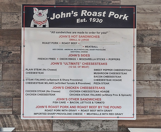 The menu board tells a story of Philadelphia food tradition. Simple offerings, extraordinary results&mdash;like a culinary haiku of deliciousness.