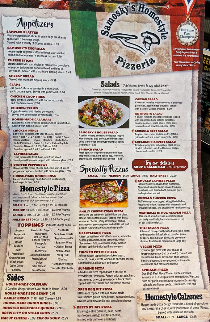 Menu treasure map alert! Each item promises a different adventure, with the meatball sub coordinates marked "X" for delicious.