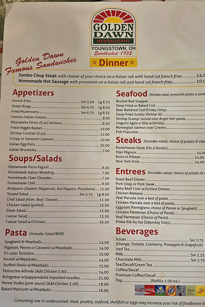 A menu that doesn't need fancy fonts or flowery descriptions&mdash;just honest food that's stood the test of time. The "Famous Sandwiches" aren't kidding around.