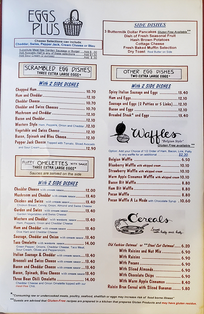 A menu that doesn't need QR codes or fancy fonts&mdash;just honest breakfast offerings that make decision-making the hardest part of your morning.