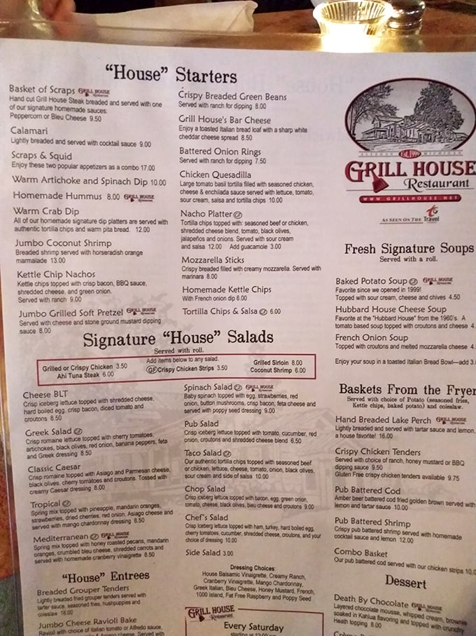 A menu that reads like a love letter to American classics. Each description makes your stomach growl louder than your car after hitting that Michigan pothole.