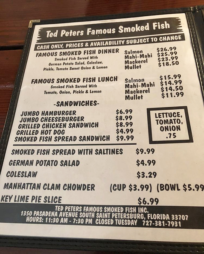 A menu so straightforward it's practically a manifesto for simplicity. No foam, no fusion, no fuss&mdash;just smoked fish perfection that speaks for itself. 