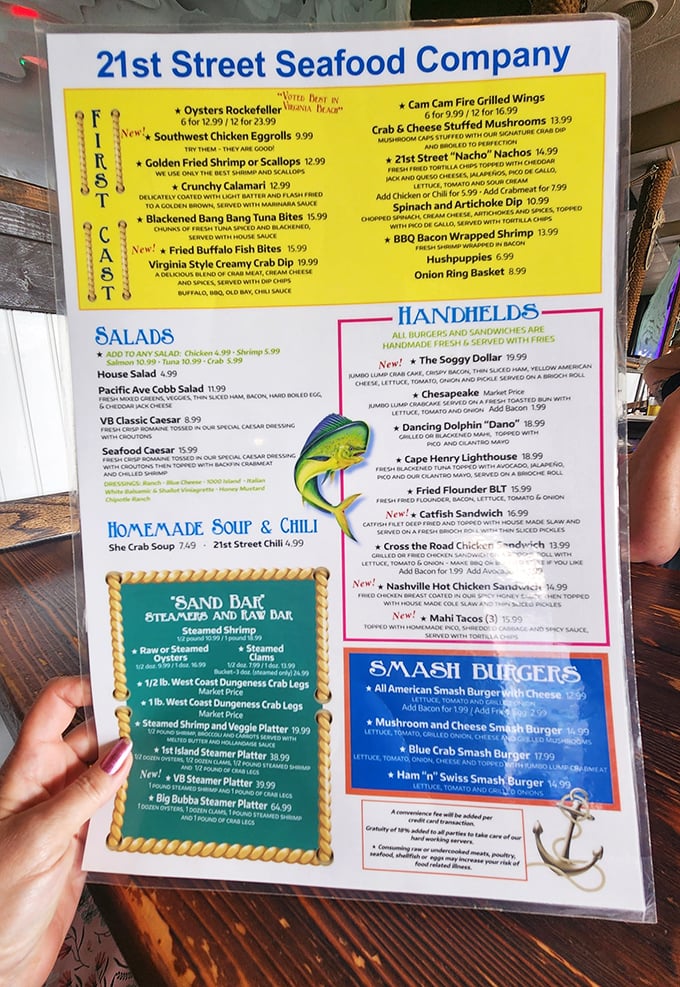 This isn't just a menu, it's a treasure map leading to some of the finest seafood adventures Virginia has to offer.