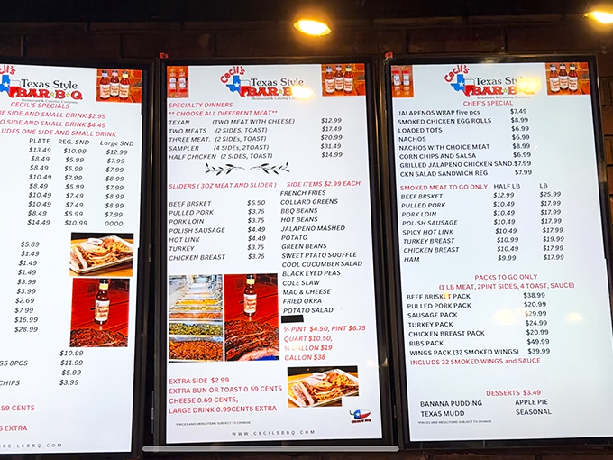 The menu board reads like a love letter to smoked meat enthusiasts&mdash;a roadmap to delicious decisions that will haunt your dreams.