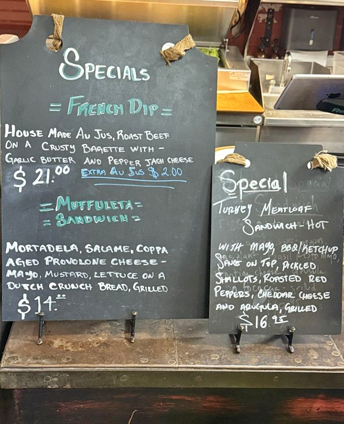 That chalkboard menu reads like a love letter to anyone who's ever been truly hungry.