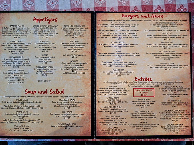 The menu reads like a love letter to comfort food classics, with that prime rib special calling your name from the moment you sit down.