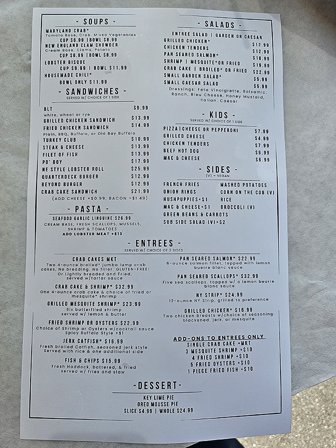 A menu that reads like seafood poetry&mdash;Maryland crab soup, lobster bisque, and those legendary crab cakes that make grown adults weep with joy.
