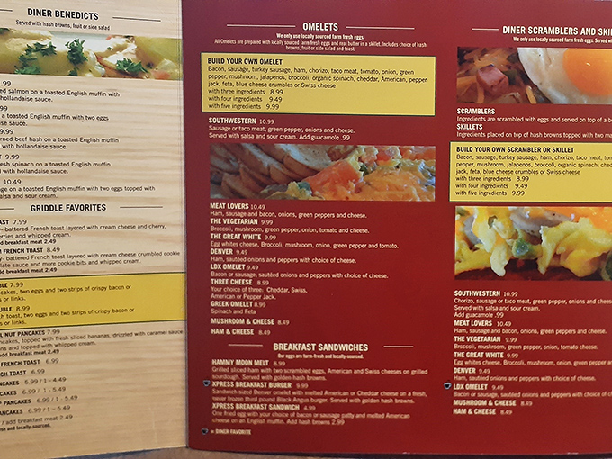 This menu isn't just reading material—it's a roadmap to happiness. The colorful omelet section alone deserves its own Wisconsin zip code.