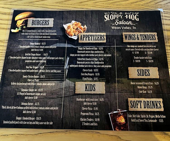 A menu that reads like a love letter to indulgence. No molecular gastronomy here, just honest food that requires both hands and possibly a bib.