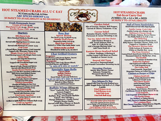 A menu that requires strategic planning and possibly a spreadsheet. The seafood selection is so extensive you might need to schedule a return trip before you've even ordered.