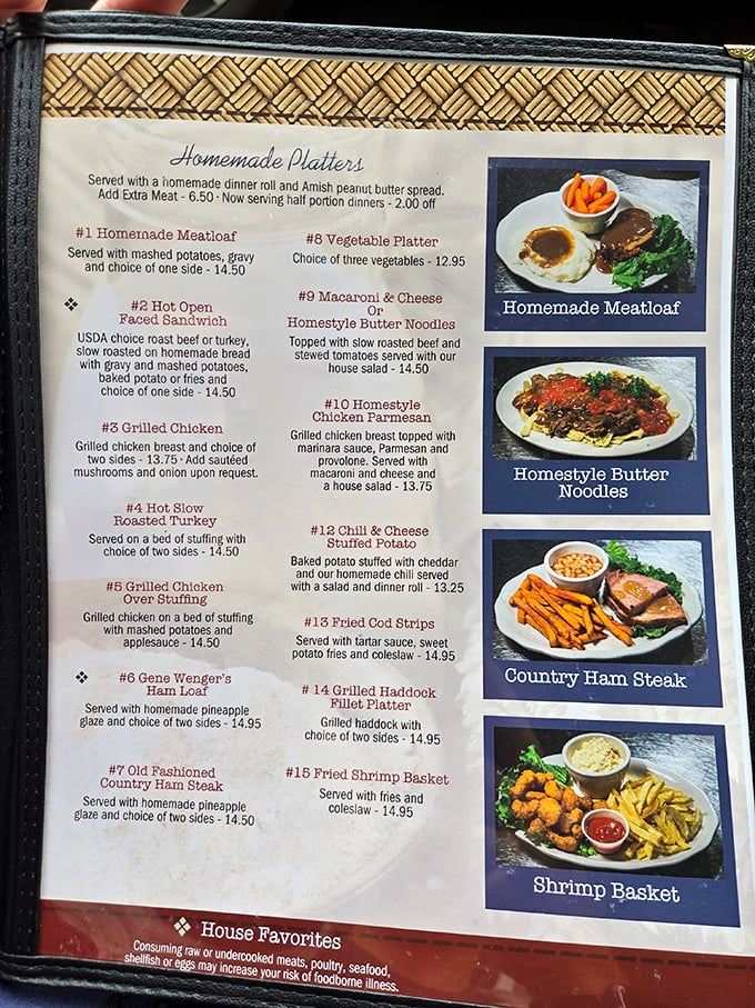 This menu isn't just a list of options&mdash;it's a roadmap to happiness. Each laminated page holds the promise of Pennsylvania Dutch perfection.