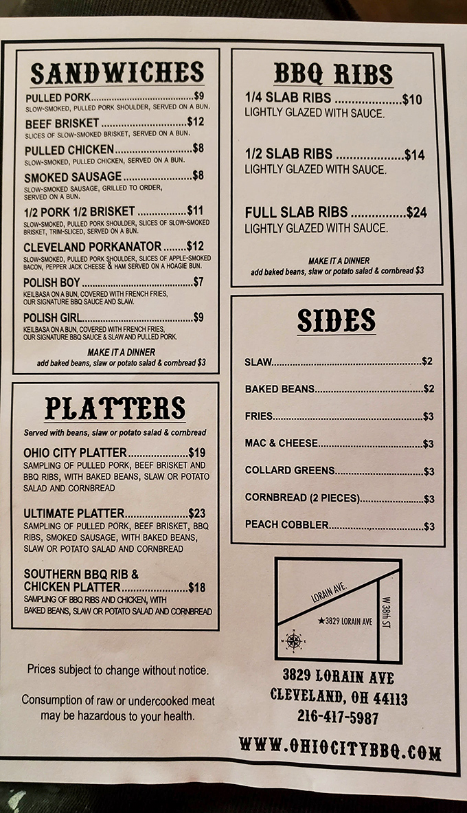 This menu isn't just a list of options&mdash;it's a roadmap to happiness. The Cleveland Porkanator alone is worth the trip across state lines.