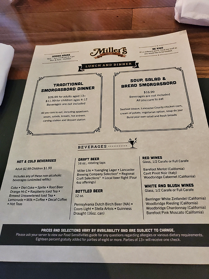 The menu reads like a love letter to Pennsylvania Dutch cuisine&mdash;where "all you care to eat" are the five most beautiful words in the English language.