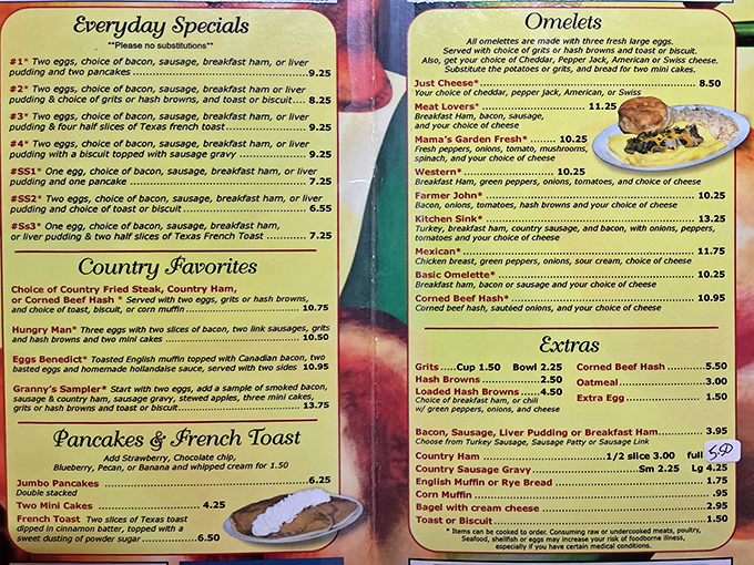 This menu reads like a greatest hits album of American breakfast classics. Decision paralysis has never been so delicious.