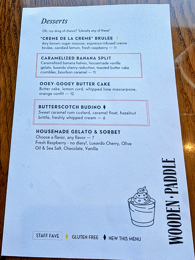 A dessert menu that reads like poetry&mdash;each option making you wonder if ordering all five is considered "excessive" or just "thorough research."