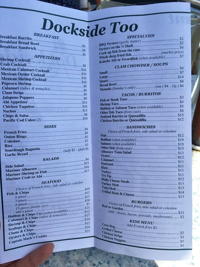 The menu reads like a love letter to American comfort classics, with that famous prime rib stealing the spotlight.