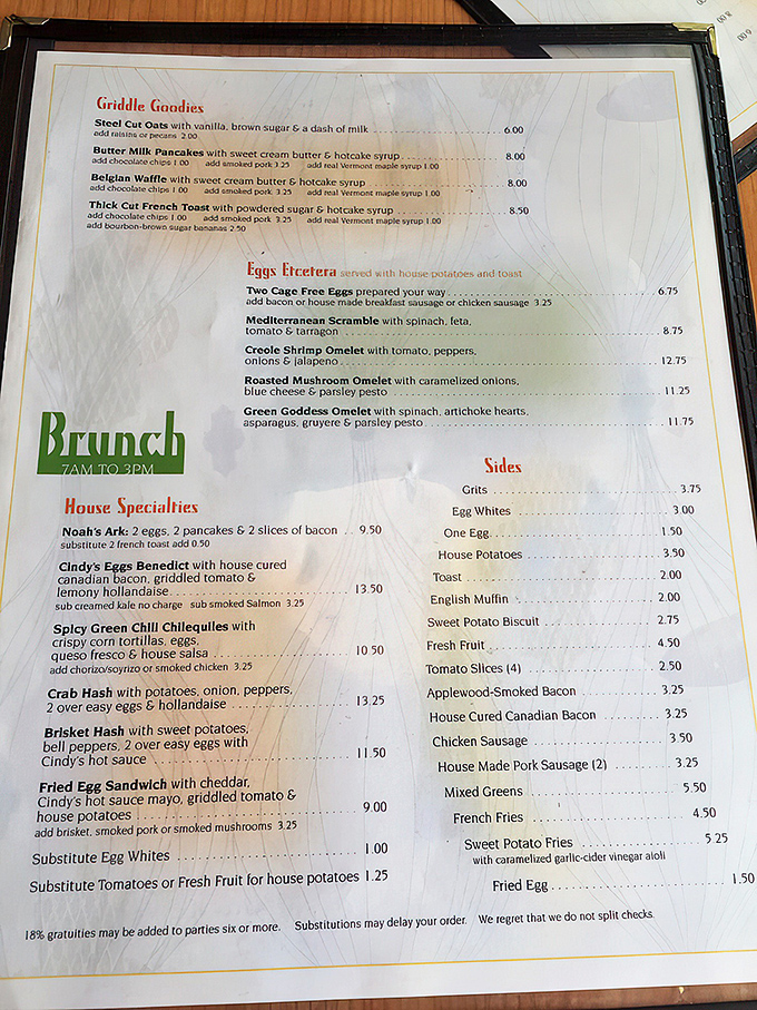 This menu reads like a love letter to American breakfast, with French toast leading the romantic charge.