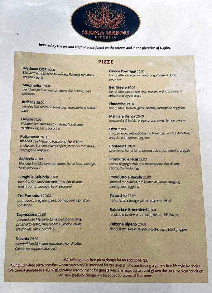Reading this menu is like browsing a map of Naples' greatest hits. Each pizza tells its own delicious story.
