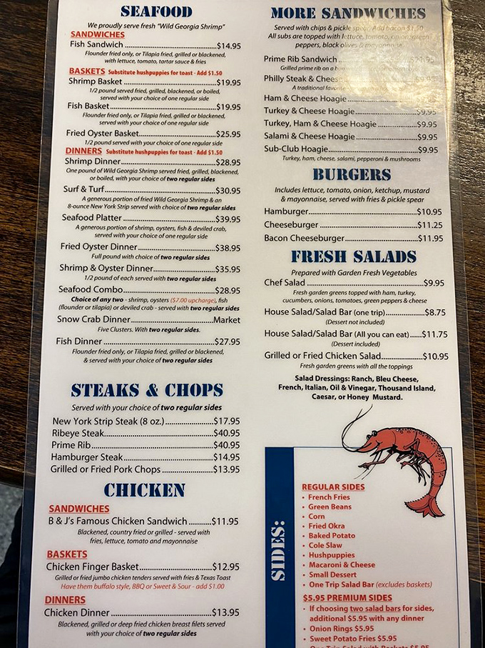 A menu that reads like coastal Georgia's greatest hits. The Wild Georgia Shrimp isn't just a menu item&mdash;it's practically the state mascot.