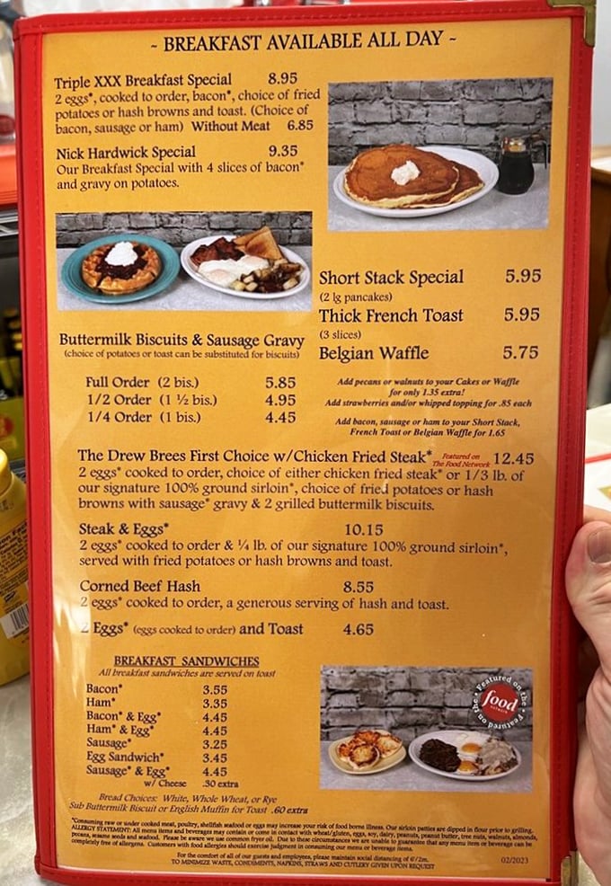 Breakfast served all day? Now that's my kind of place! The menu reads like a love letter to American comfort food classics.